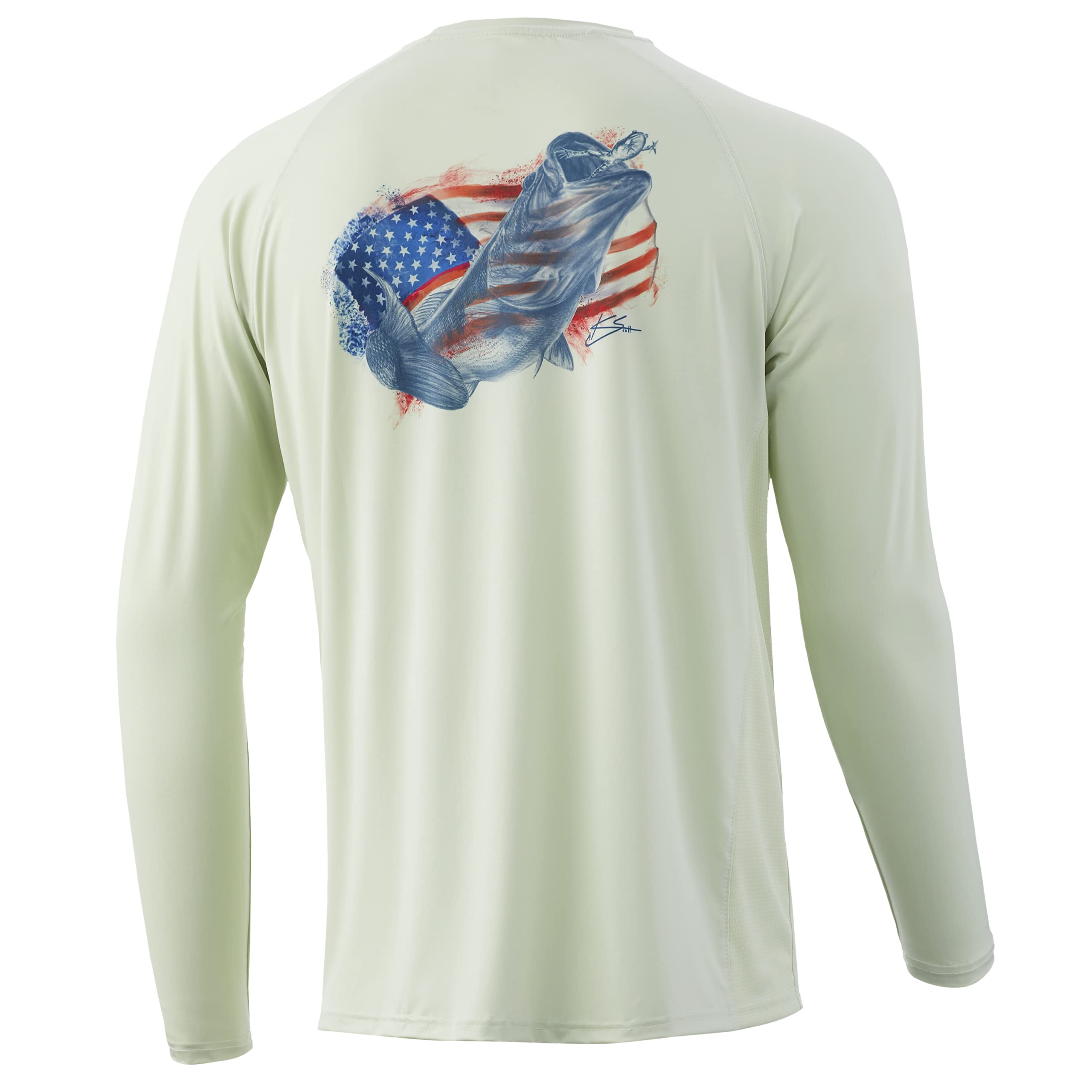 HUK Men's KC Pursuit Long Sleeve Sun Protecting Fishing Shirt, Gulfstream-White, Medium