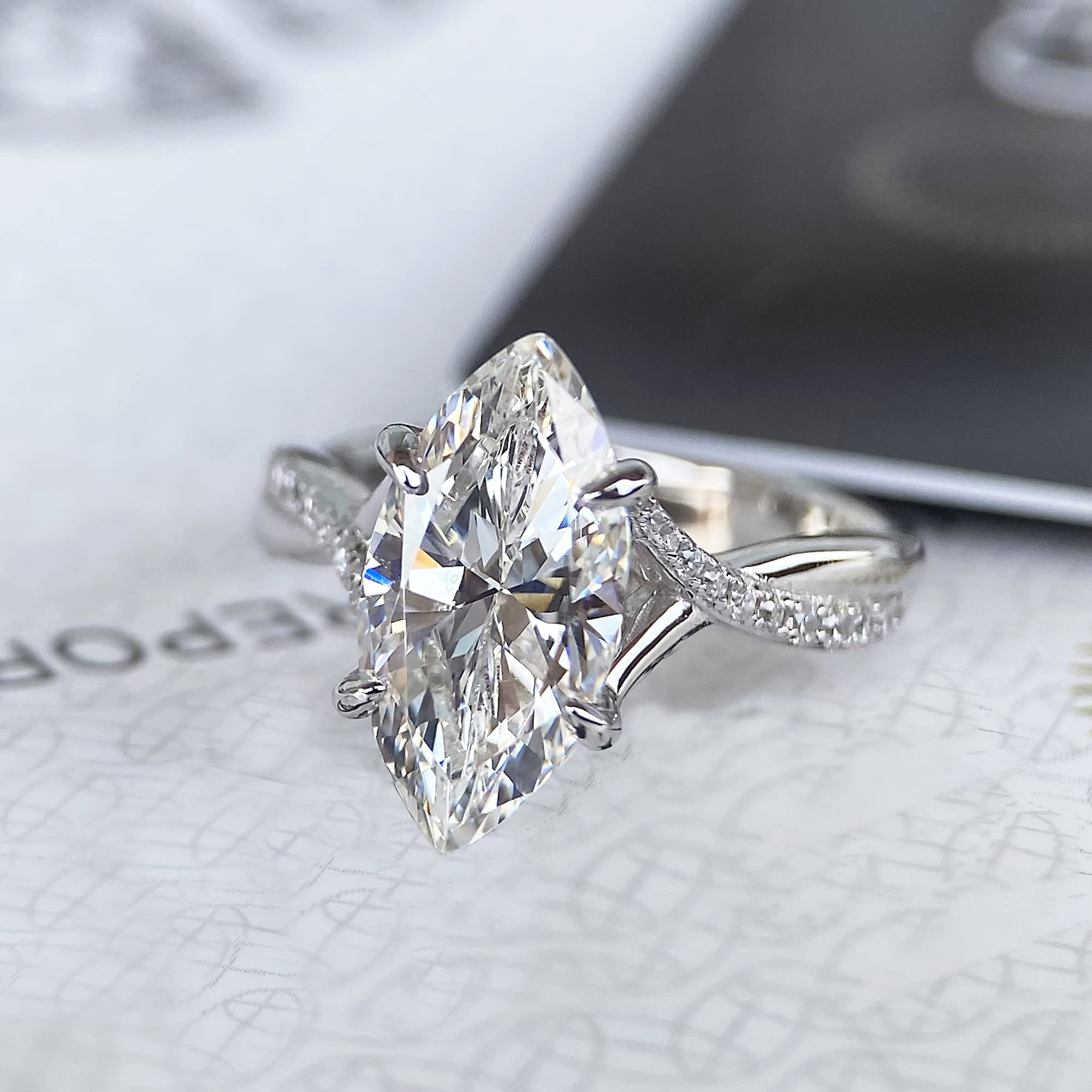 Jolics Marquise Cut 3ct Simulated Diamond Engagement Ring 925 Sterling Silver High Jewelry Women Gift size 5-10 (5.5)