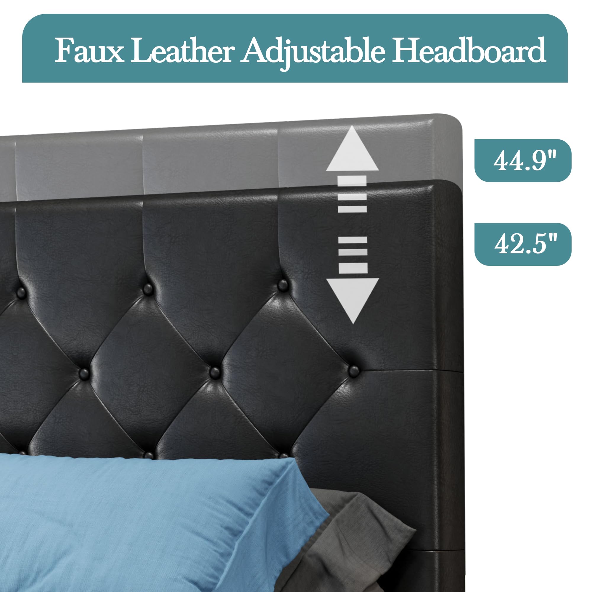 HOOMIC Platform Bed Frame with 4 Storage Drawers and Adjustable Headboard, Diamond Stitched Button Tufted Faux Leather Upholstered Mattress Foundation, No Need for Box Spring, Queen Size, Black-Brown
