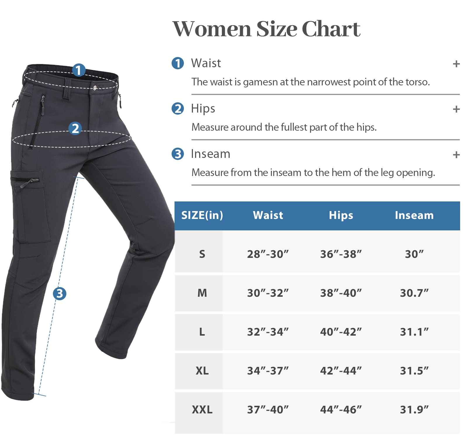 Gouxry Women's Snow Ski Pants Hiking Fleece Lined Insulated Waterproof Windproof Outdoor Cargo Snowbard Pants (Black, XL)
