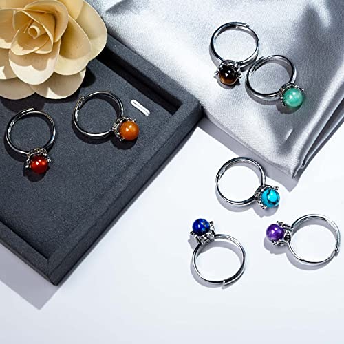Jyotsna 1-7 PCS Natural 7 Chakra Gemstone Adjustable Statement Rings | Crown | Gems Stones 8mm Round | Beads Healing | Crystal Quartz (Chakra)