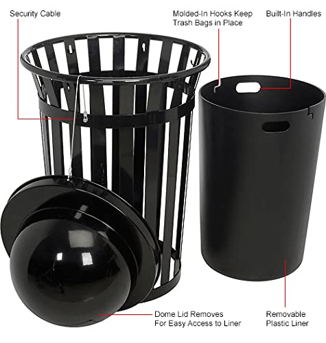 Global Industrial 36 Gallon Outdoor Metal Slatted Trash Receptacle with Dome Lid, Black