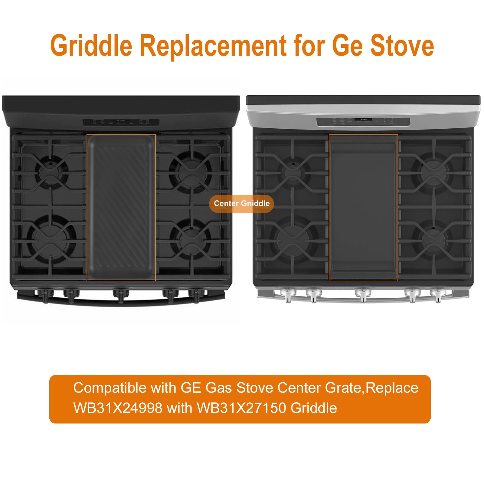 UPGRADED WB31X24738 Griddle Replacement for GE Appliance Gas Range Center Griddle,9 ร19.5 inch Griddle Compatible with GE Stove Parts, Aluminum with Food Grade Nonstick Griddle Cooktop Plate Flat