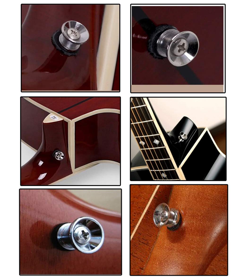 Guitar Neck Strap Leather Headstock strap Guitar Straps Lock Button Rubber Acoustic Electric Strap Blocks Accessories (Brown)
