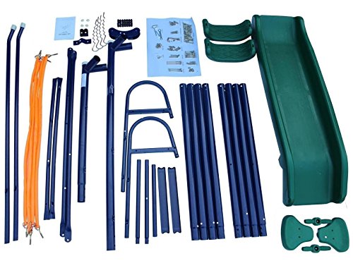 WIIS' IDEA Metal Swing Set for Backyard, Swing Set for Kids Toddler Age 3-8, Outdoor Heavy Duty Extra Large Swing Set with 2 Swing Adjustable Swing Seat, 1 Swing Glider, 1 Slide