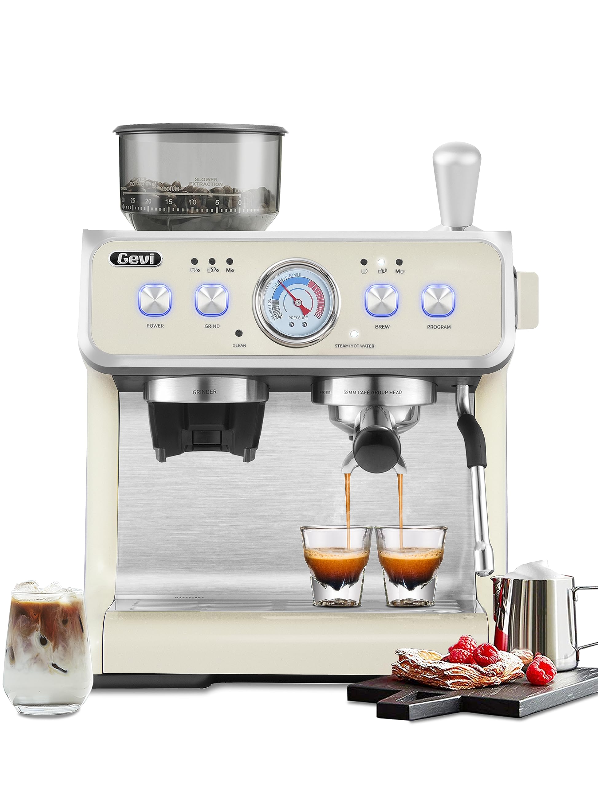 Gevi Espresso Machine & Coffee Maker - 20Bar Semi Automatic Espresso Machine With Grinder & Steam Wand – All in One Espresso Maker & Latte Machine for Home Dual Heating System
