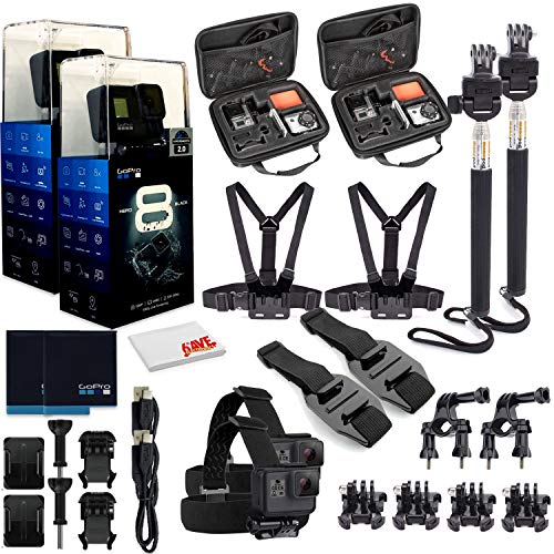 GoPro HERO8 Black Digital Action Camera - Waterproof, Touch Screen, 4K UHD Video, 12MP Photos, Live Streaming, Stabilization - with Mega Accessory Kit - All You Need Bundle - 2 Pack
