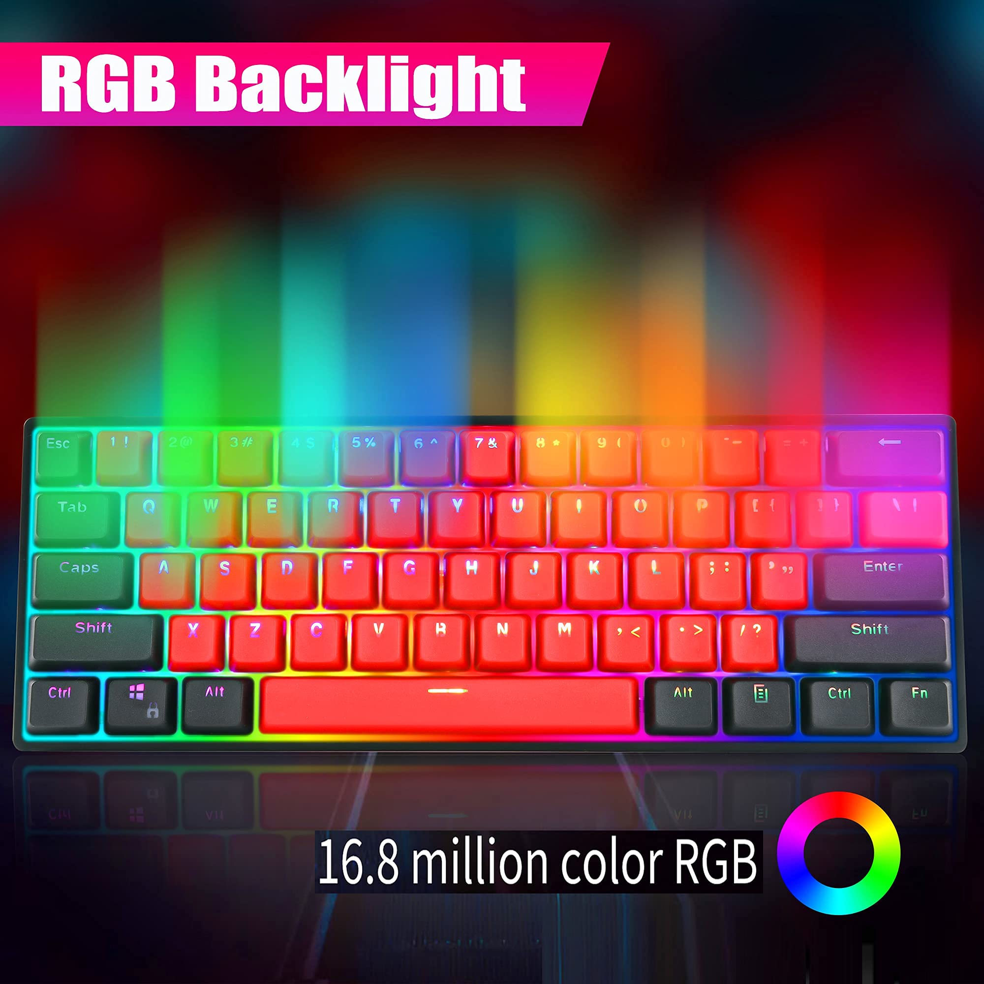 Guffercty kred Sk61 60% Mechanical Keyboard Linear Red Switch Hot Swappable 60 Percent RGB Wired Gaming Keyboard with Backlit PBT Keycaps Type-C for Win/PC/Mac (Gateron Optical Red, Milan)