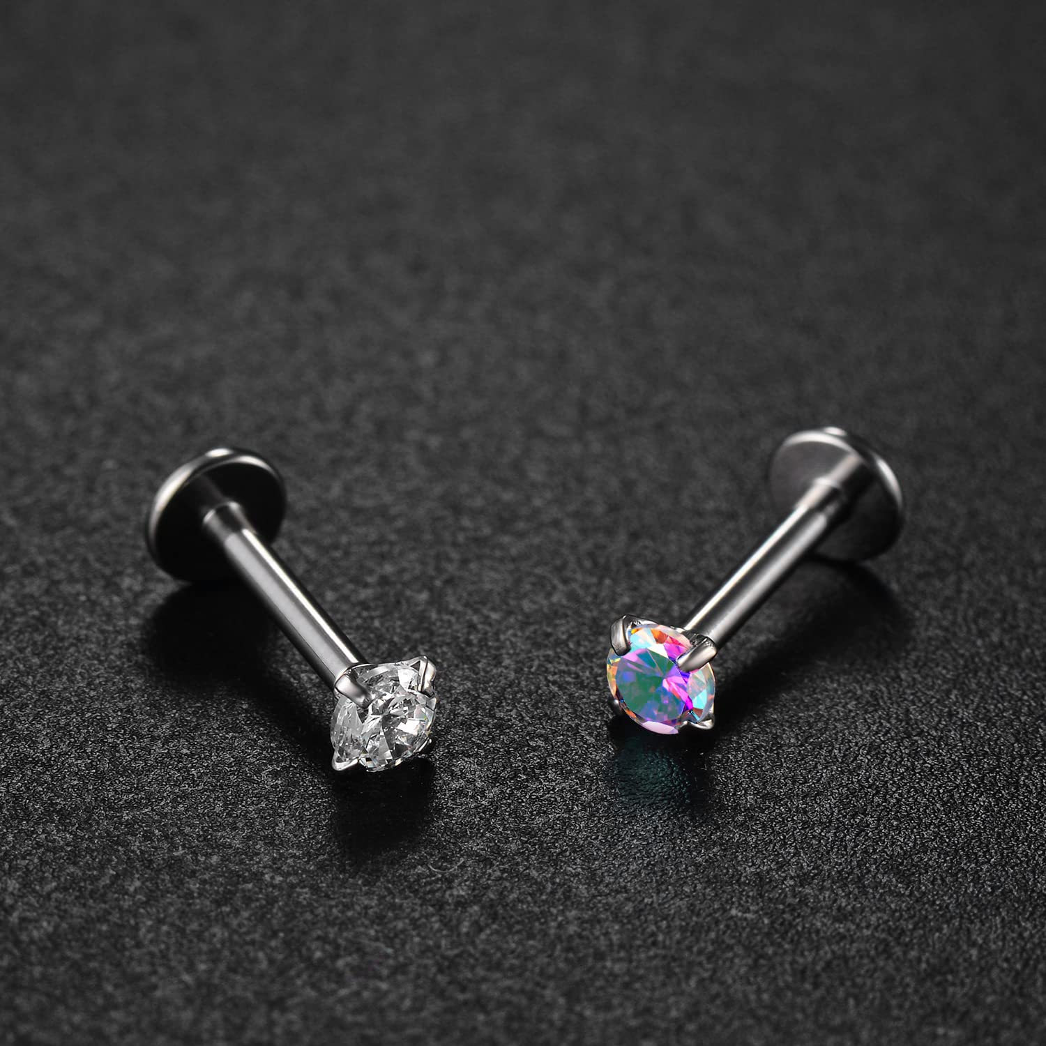 kingdot G23 Titanium 16G Threaded Cubic Zirconia Labret Piercing Lip Stud Tragus Flat Back Earring – Best for Monroe Lip Rings, Tragus Helix Earrings, and Conch Piercing Jewelry