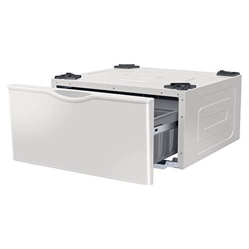 SAMSUNG 27-Inch Washer Dryer Pedestal Stand w/ Pull Out Laundry Storage Drawer, Stainless Steel, WE402NE/A3, Ivory