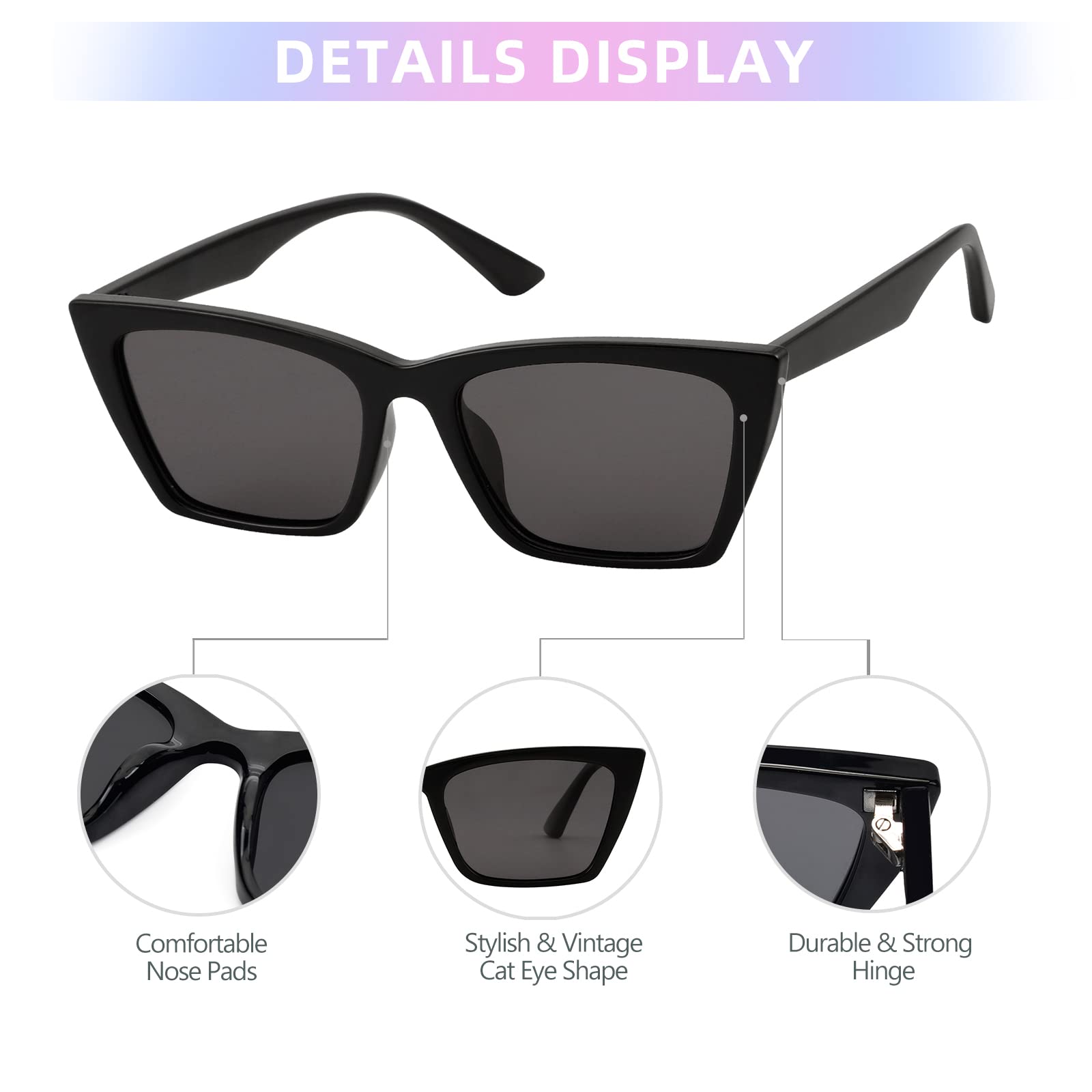 JOOX Polarized Classic Square Cat Eye Sunglasses for Women, Trendy shades with 100% UV protection