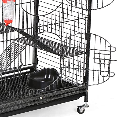 Yaheetech 37-inch Metal Ferret Chinchilla Cage Indoor Outdoor Small Animals Hutch w/ 2 Front Doors/Feeder/Wheels for Squirrel,Black