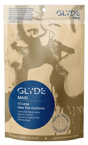 GLYDE Maxi - XL Fit Condoms - 12 Count - Ultra-Thin, Vegan, Non-Toxic, Large Size Natural Rubber Latex, 56mm for Generous Fit