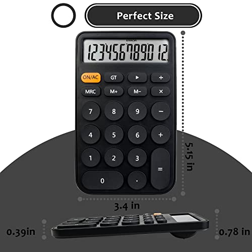 Standard Calculator 12 Digit,Desktop Large Display and Buttons,Calculator Black with Large LCD Display for Office,School, Home & Business Use,Automatic Sleep(Black)
