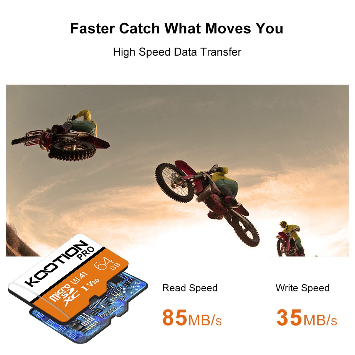 KOOTION 3 Pack 64GB Micro SD Card Ultra Micro SDXC Memory Card 64 GB U3 High Speed TF Card R Flash, A1, U3, V30, 64 GB