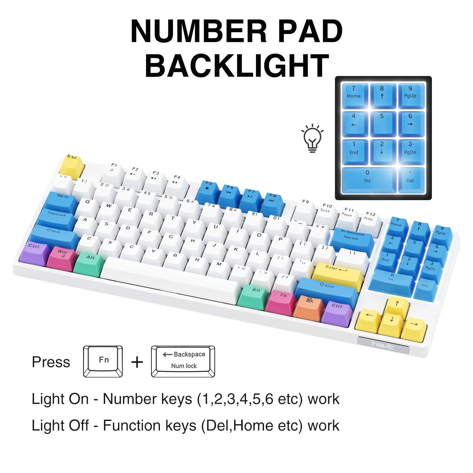 Havit Mechanical Keyboard Wired 89 Keys Gaming Keyboard Red Switch Keyboard with PBT Keycaps for PC Gamer Computer (Black) (Renewed)