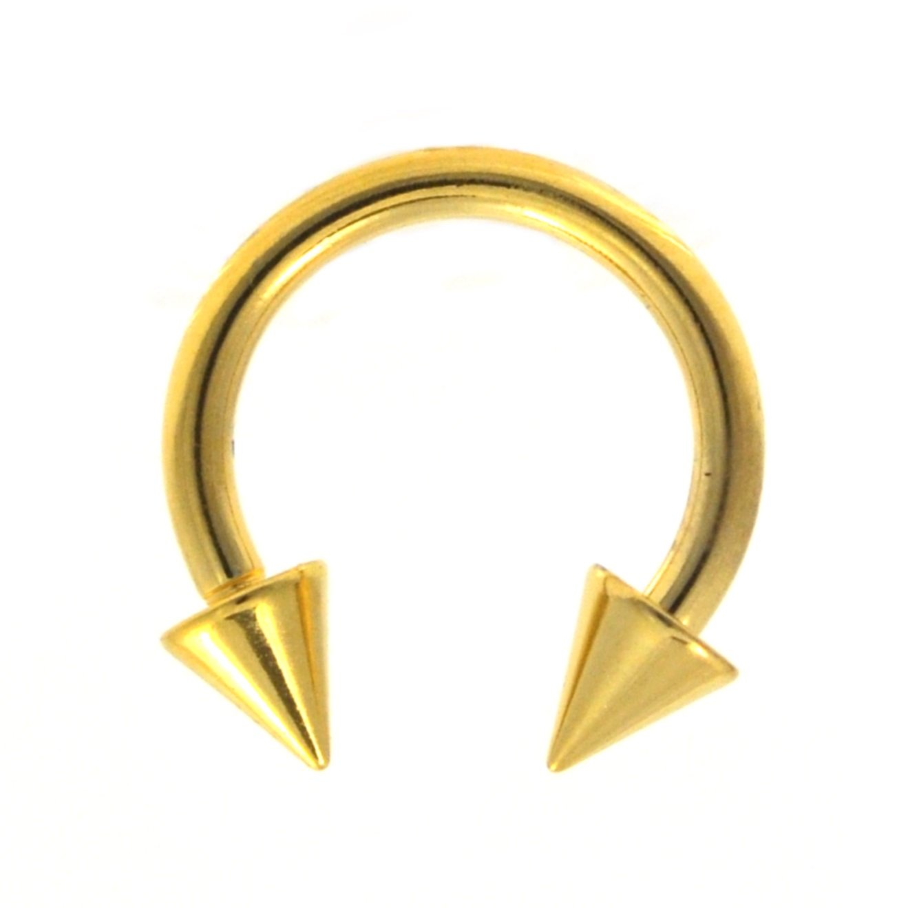 Gold-Tone IP Steel Spiky End Horseshoe Ring (Circular Barbell) Body Jewelry - 14G 1/2"