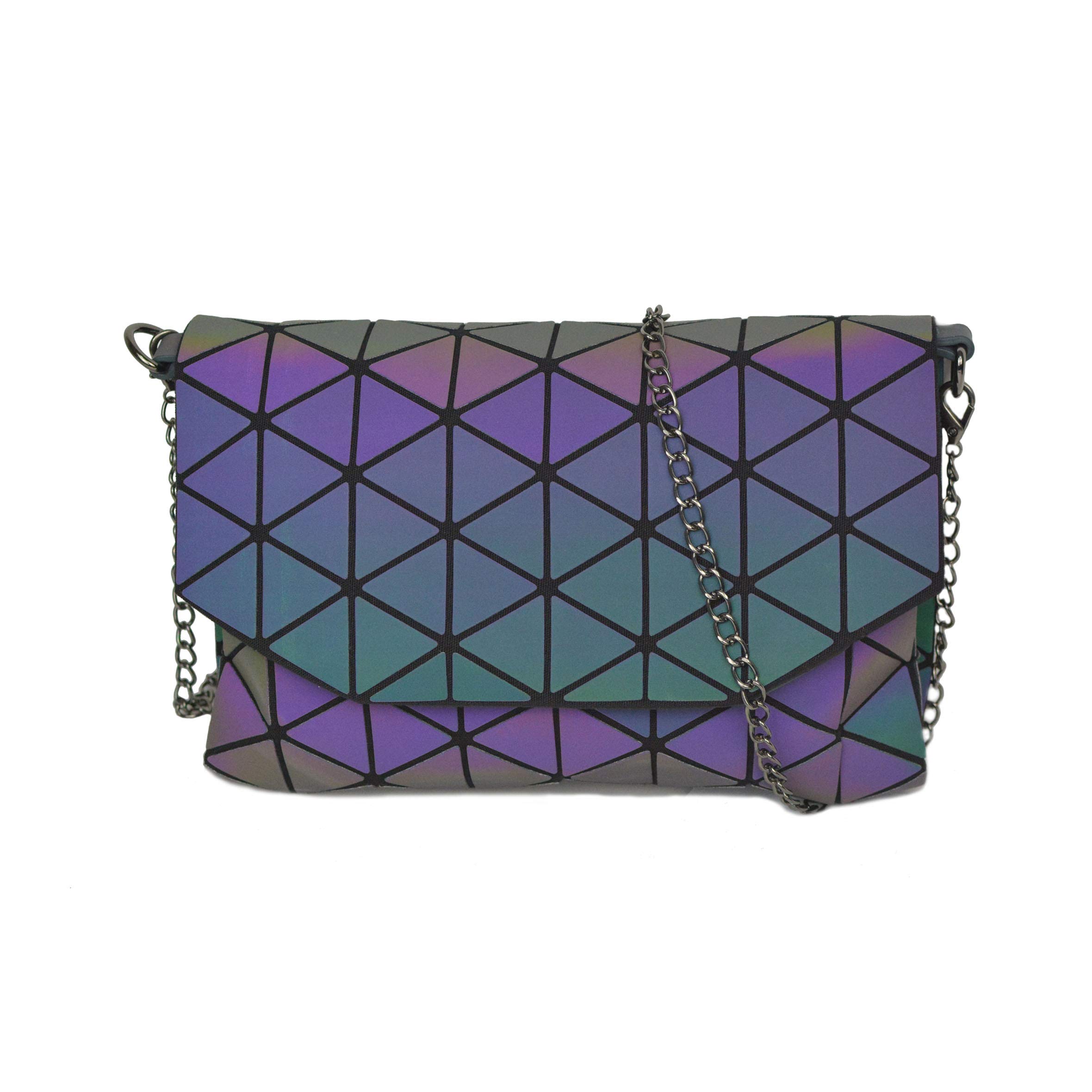 FZChenrry Geometric Purse Holographic Luminous Chain Crossbody Bag Clutch Purses for Women Handbag B04