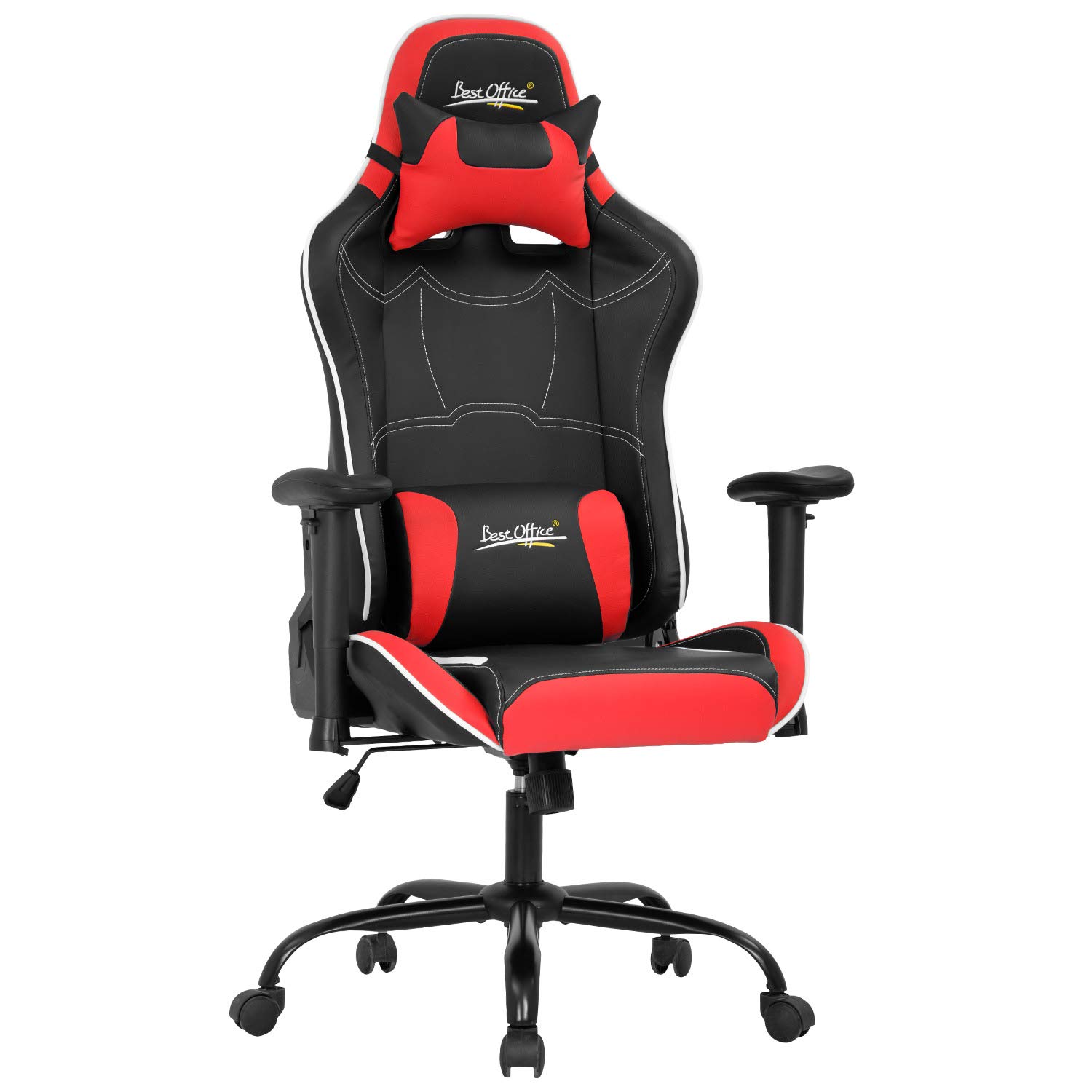 Gaming Chair Racing Chair Computer Chair with Lumbar Support Headrest Armrest PC Rolling Swivel Desk Chair Task Ergonomic PU Leather E-Sports Adjustable Office Chair(Red)