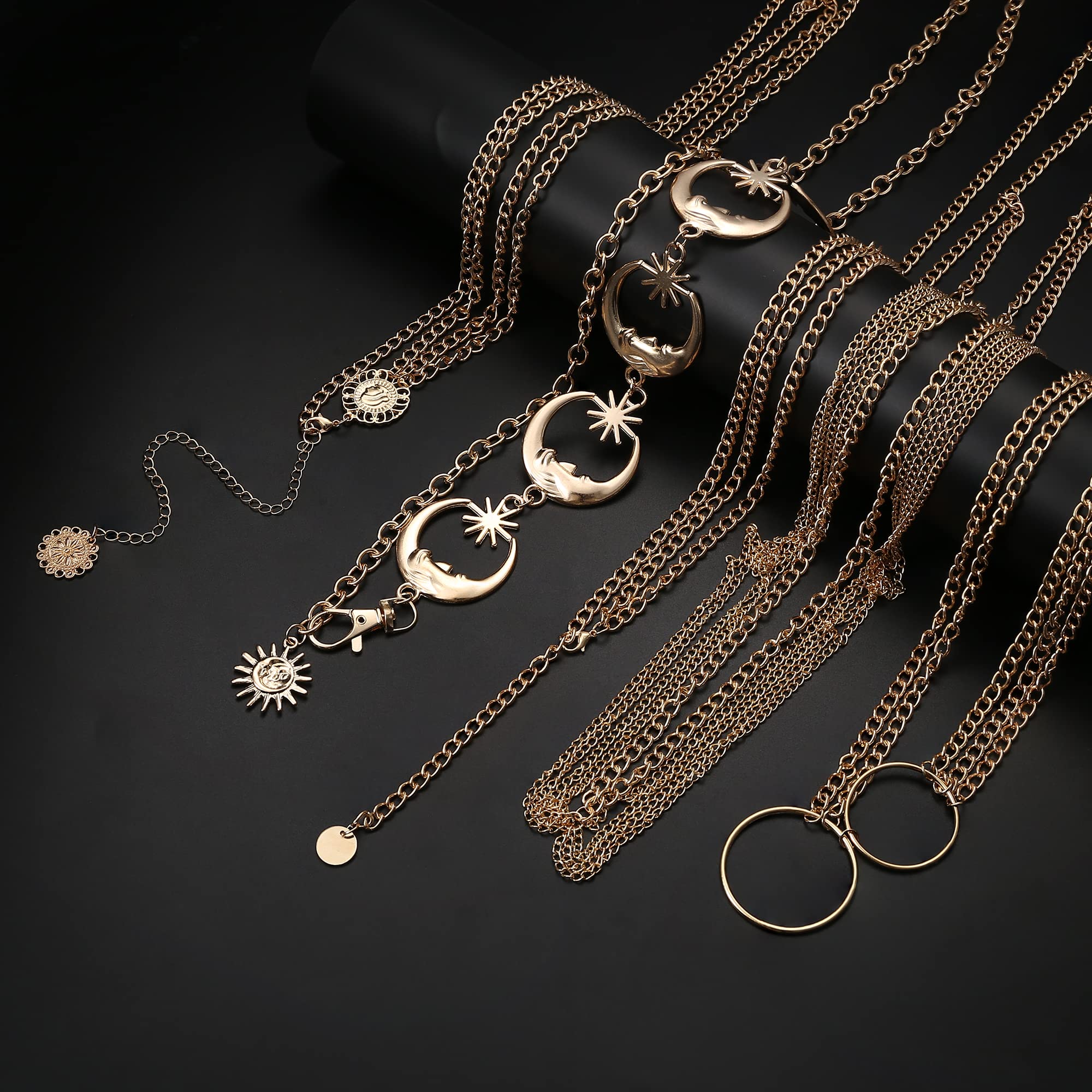 HAIAISO 5PCS Belly Waist Chain Multi-layer Metal Waist Chain Adjustable Body Link Belts Summer Bikini Sexy Waist Body Chain Jewelry for Women(Gold)