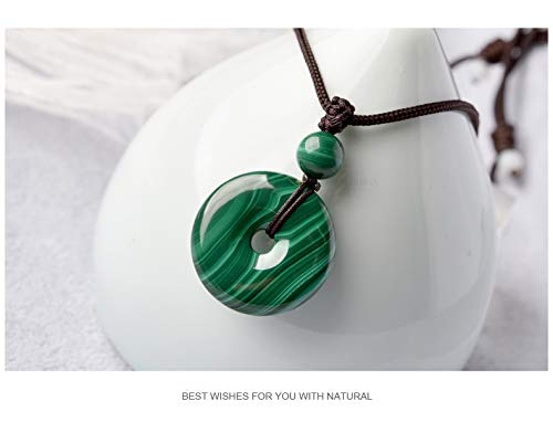 HASKARE Genuine Stone Pendant Gemstone Chakra Jewelry Healing Crystal Necklace Adjustable 0"-27" (Malachite Round)