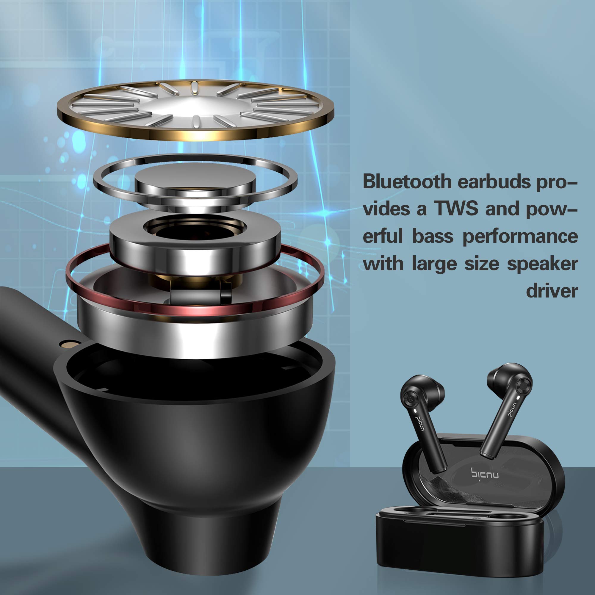 HEYKING Wireless Earbuds, Bluetooth 5.0 in Ear Headphones Wireless Charging Case TWS Earphones with Mic, Deep Bass/IPX4 Waterproof/42H Playtime/Touch Control,Black