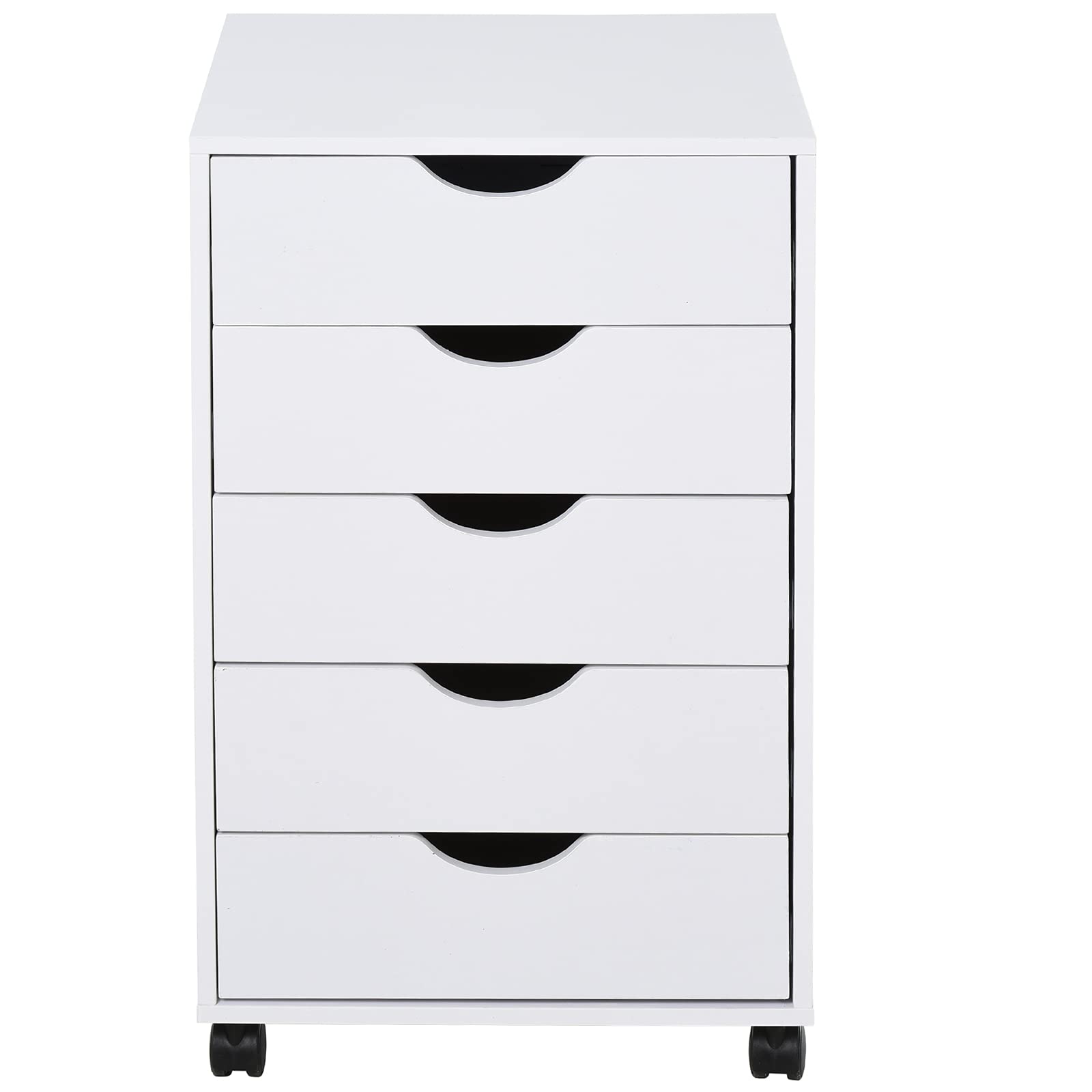 HOMCOM 5 Drawer Storage Organizer Office Cabinet with Nordic Minimalist Modern Style & Wheels, White