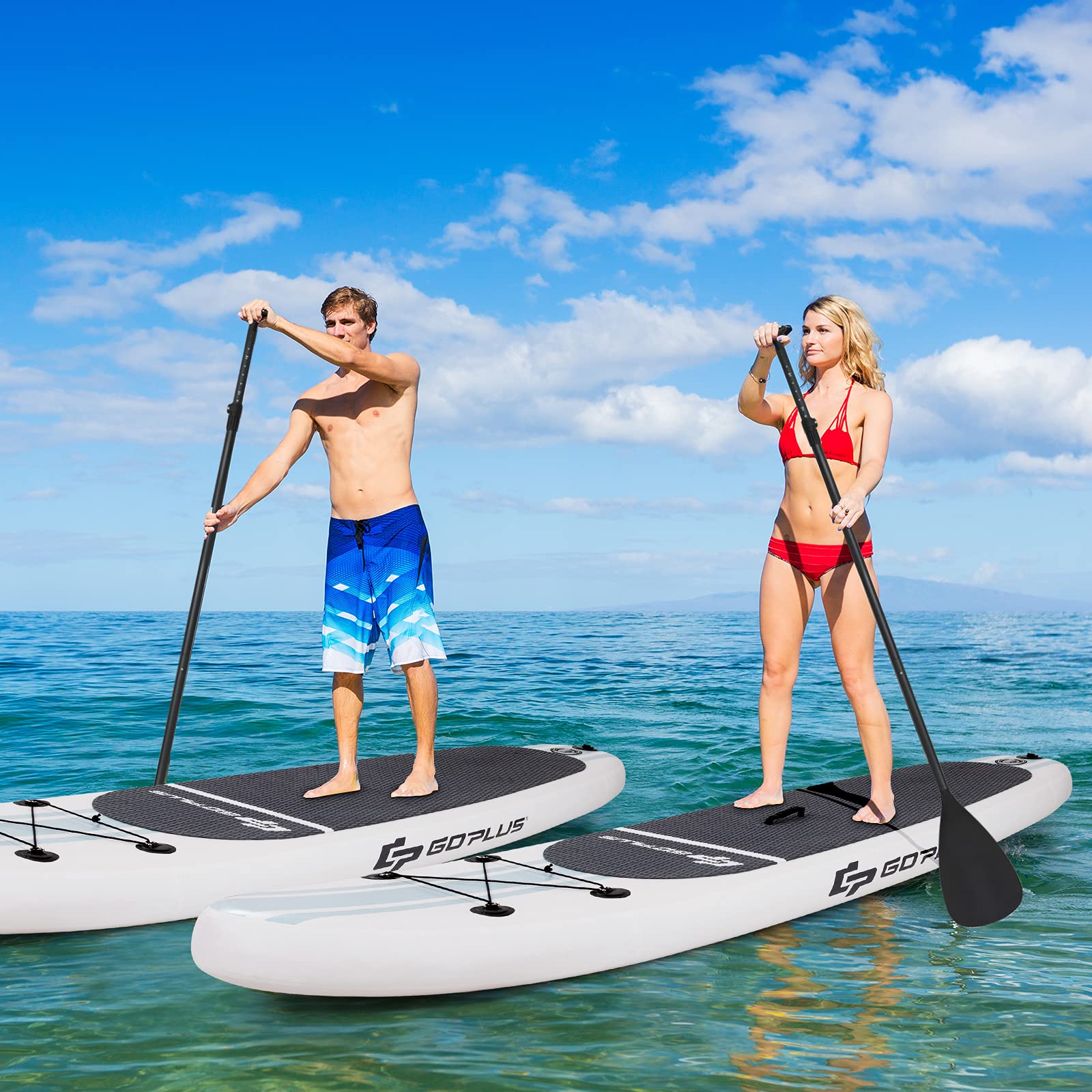Goplus Inflatable Stand up Paddle Board Surfboard SUP Board with Adjustable Paddle Carry Bag Manual Pump Repair Kit Removable Fin for All Skill Levels, 6" Thick (White, 10')