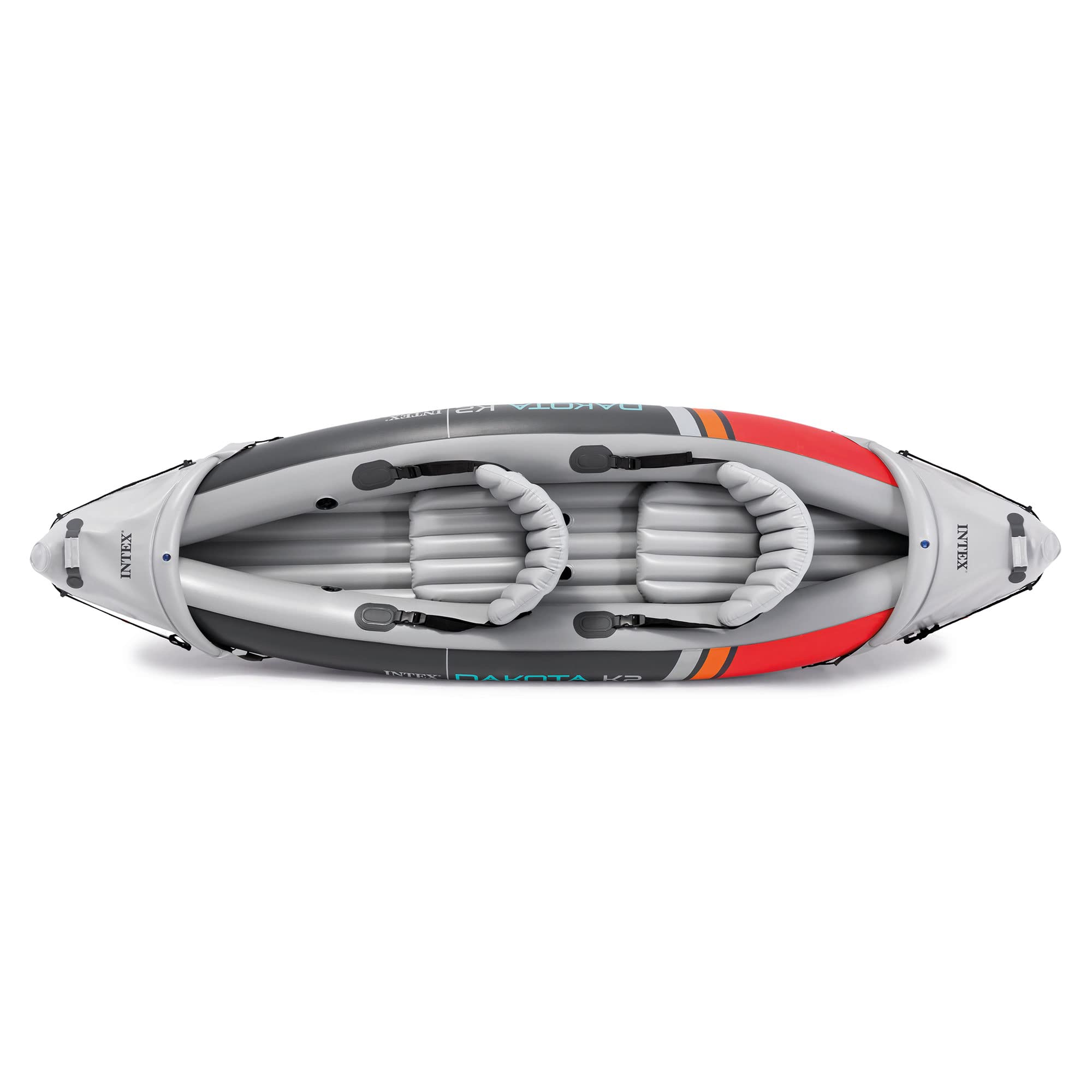 Intex Dakota K2 2 Person Inflatable Vinyl Kayak and Accessory Kit with 86 Inch Oars, Air Pump, and Carry Bag for Lakes and Rivers, Gray and Red