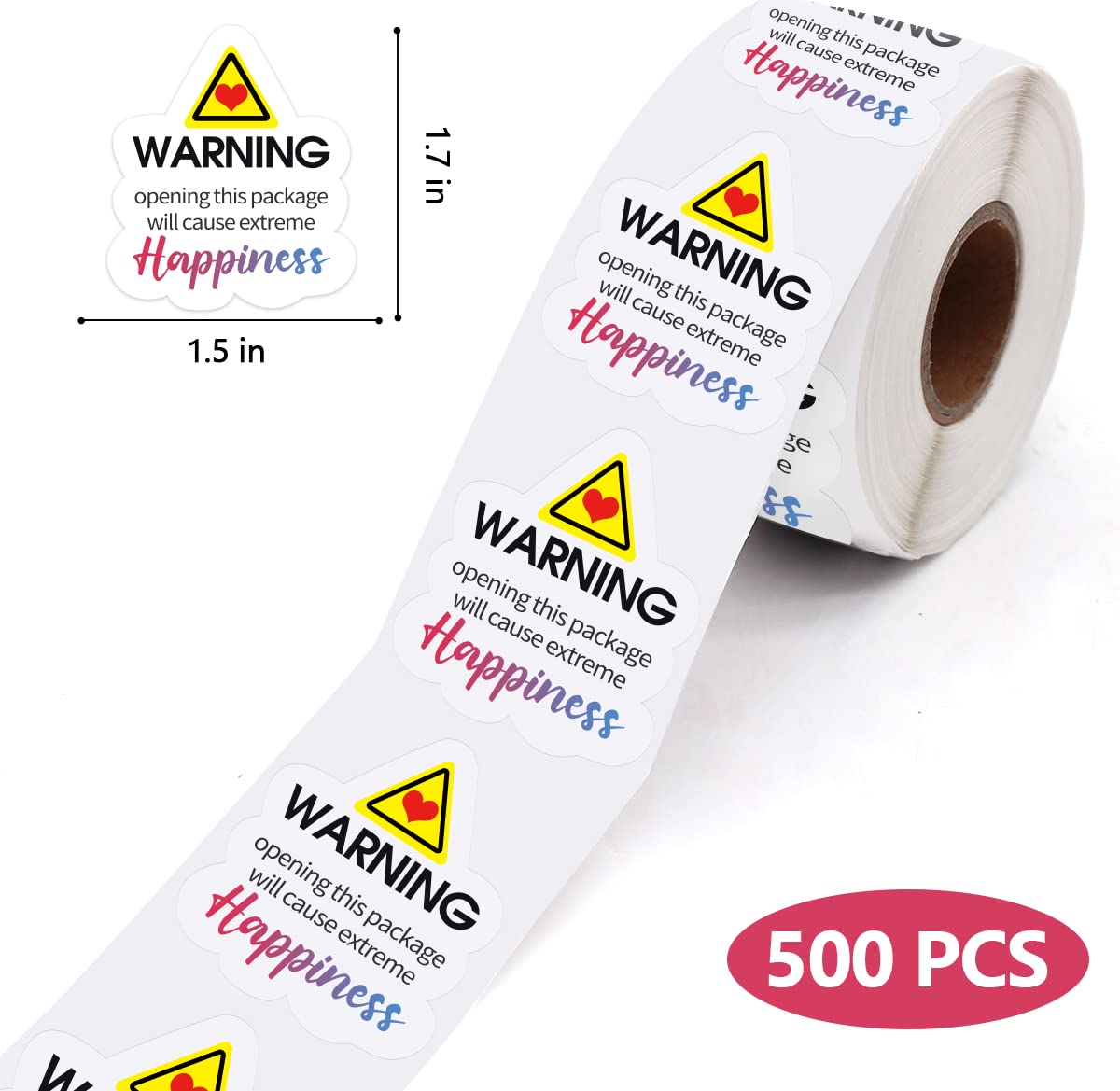 WHING Warning Opening This Package Will Cause Extreme Happiness Thank You Stickers Labels , Order Packages Envelope Seals Decorative Label Ideal for Business Gift Bags and Retailers, 500pcs