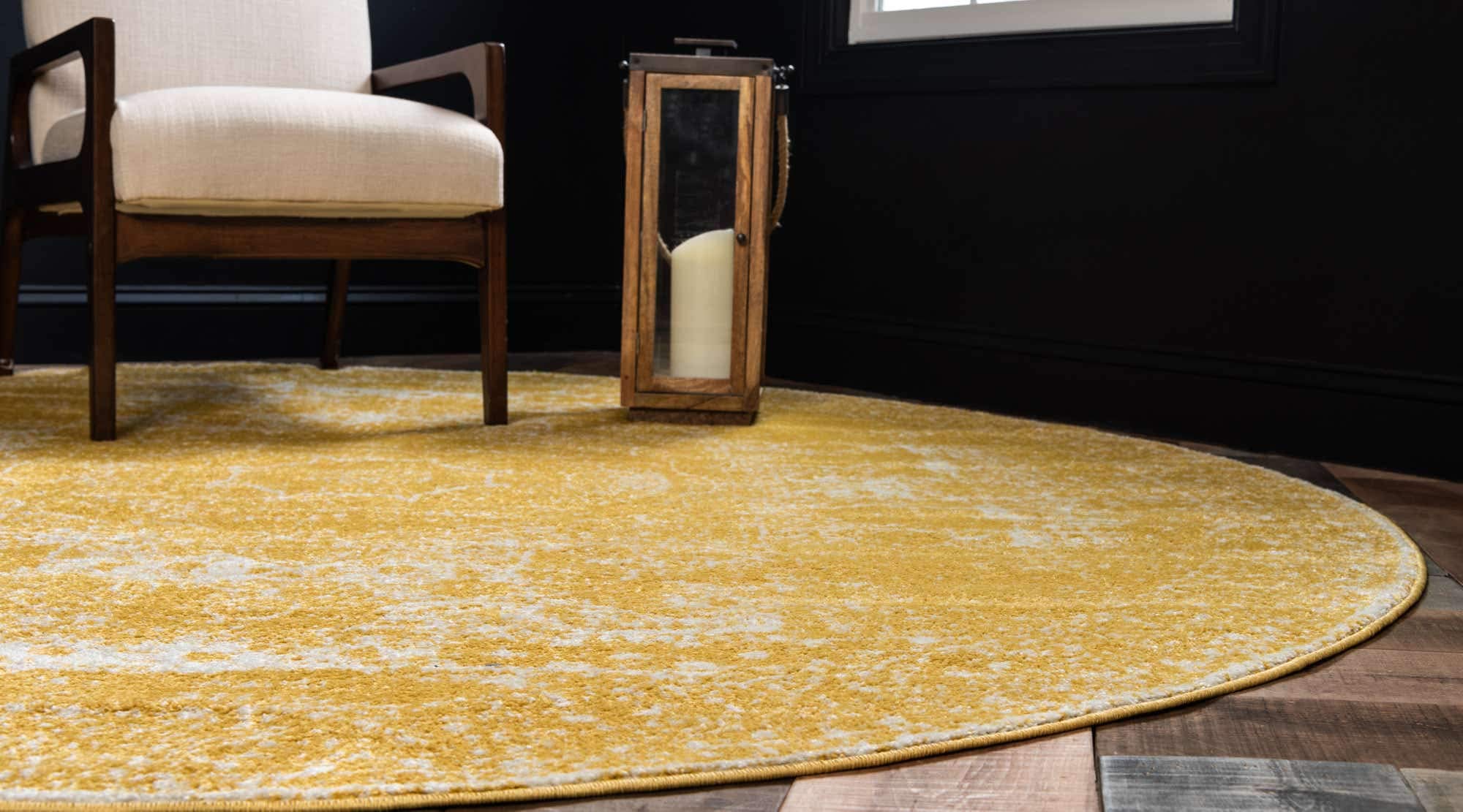 Unique Loom Bromley Collection Area Rug - Wells (96" Round, Yellow/ Ivory)