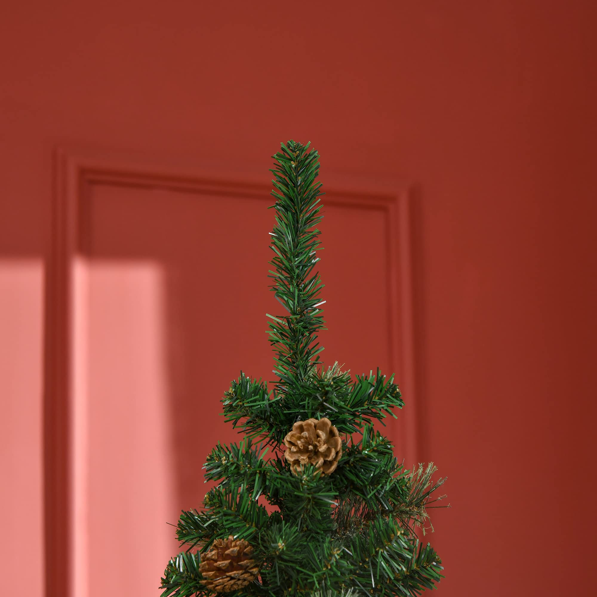 HOMCOM 6.5 Foot Pencil Artificial Christmas Tree, Slim Pine Needles Xmas Tree with Realistic Branches, Pine Cones, Metal Base, Green