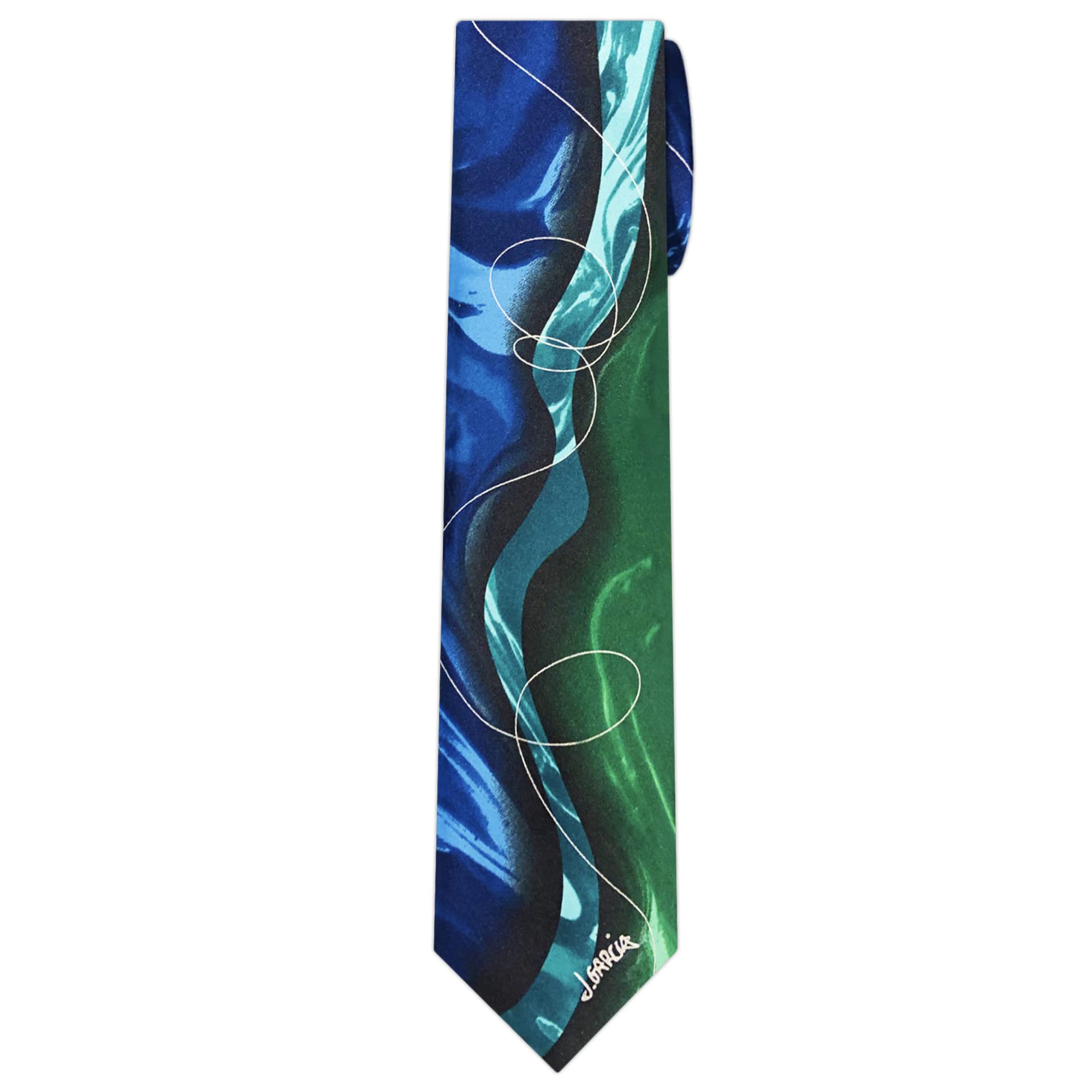 Jerry Garcia Collector's Edition Men's Butterfly Trap Artwork Line Swirls Regular Length Neck Tie - Teal