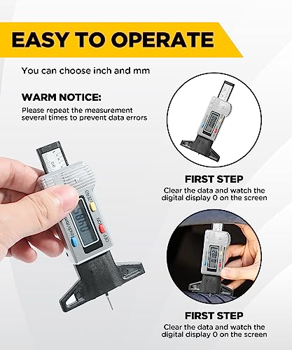 YAKEFLY Tire Tread Depth Gauge,LCD Display Tire Thread Measuring Gauge Digital Tire Depth Gauge with Inch Millimeter Conversion,Tire Tread Gauge Tire Tread Depth Measuring Tool