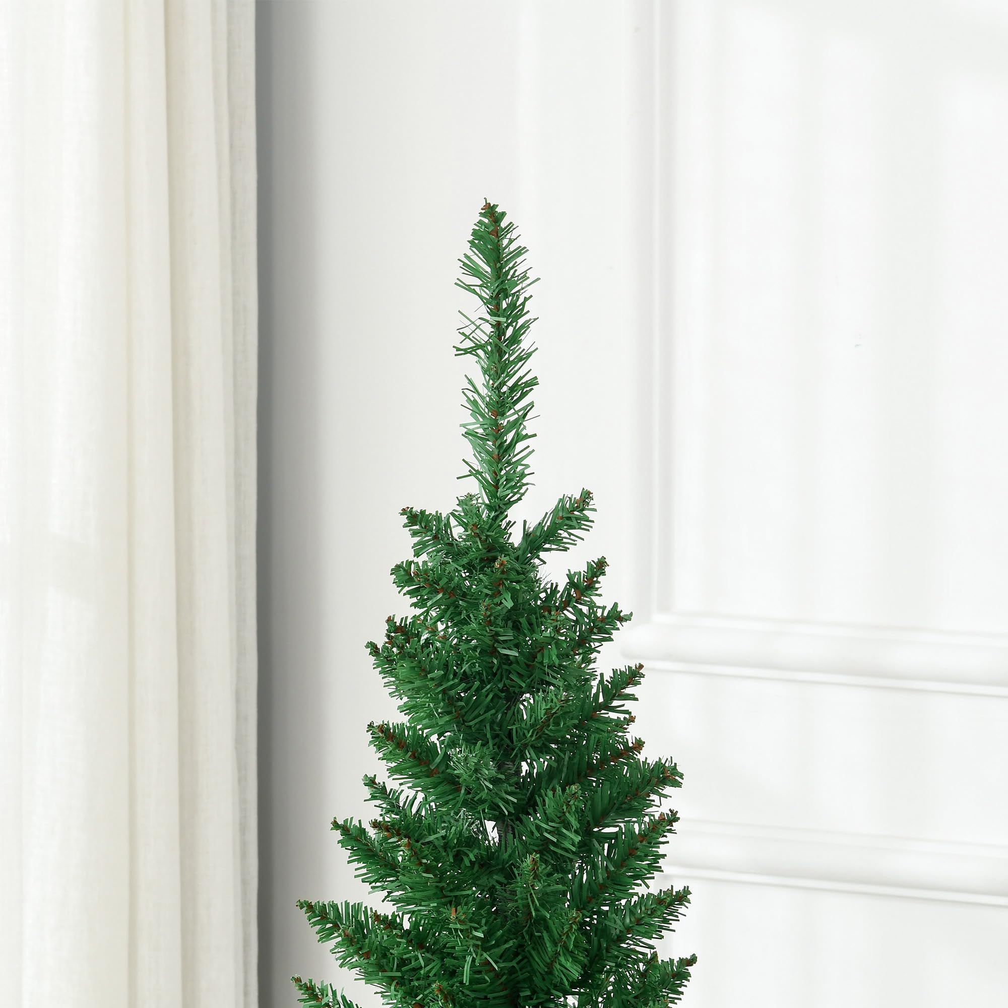 HOMCOM 7' Artificial Pencil Christmas Tree, Slim Xmas Tree with 499 Realistic Branch Tips and Plastic Stand, Light Green
