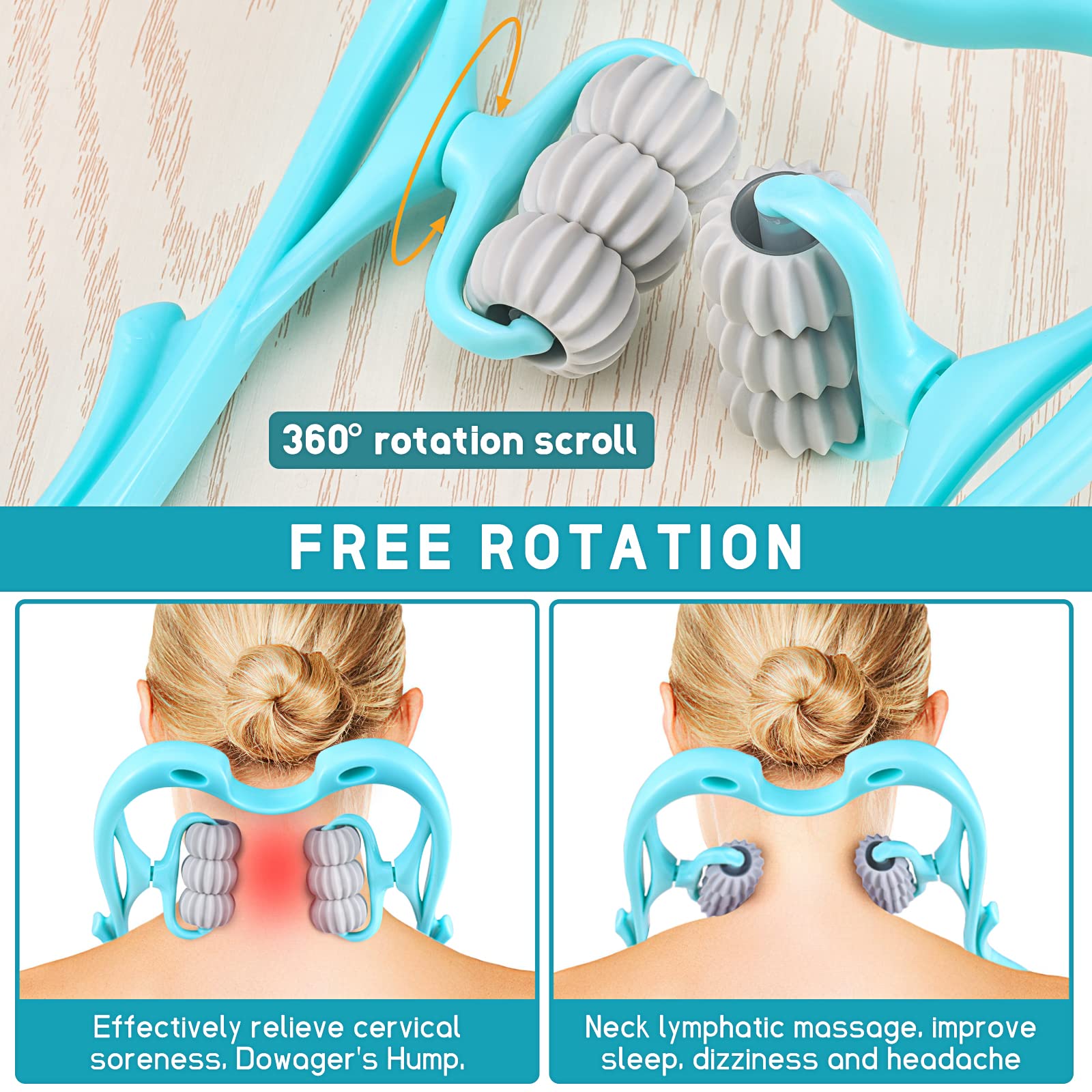 KXK Neck Massager, Trigger Point Massager Tool for Pain Relief deep Tissue, Handheld Shoulder Massager with 6 Wheel Pressure Point Suitable for Legs Waist Neck and Shoulder Relaxer