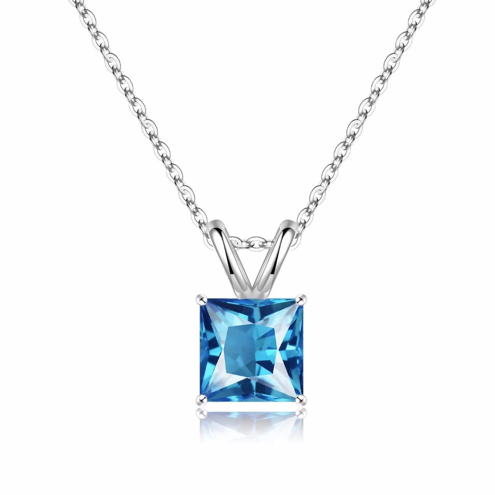 Iefil November Birthstone Necklaces for Women - Swiss Blue Topaz Necklace S925 Sterling Silver November Birthstone Jewelry for Women Mom Daughter November Birthday Gifts, Princess Cut Birthstone