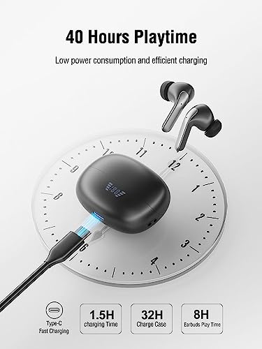 Wireless Earbuds, Bluetooth 5.3 Headphones 40H Playtime with 4 ENC Noise-Cancelling Mic, LED Digital Display Charging Case, Deep Bass IPX7 Waterproof Earphones Stereo Headset for Android iOS Black