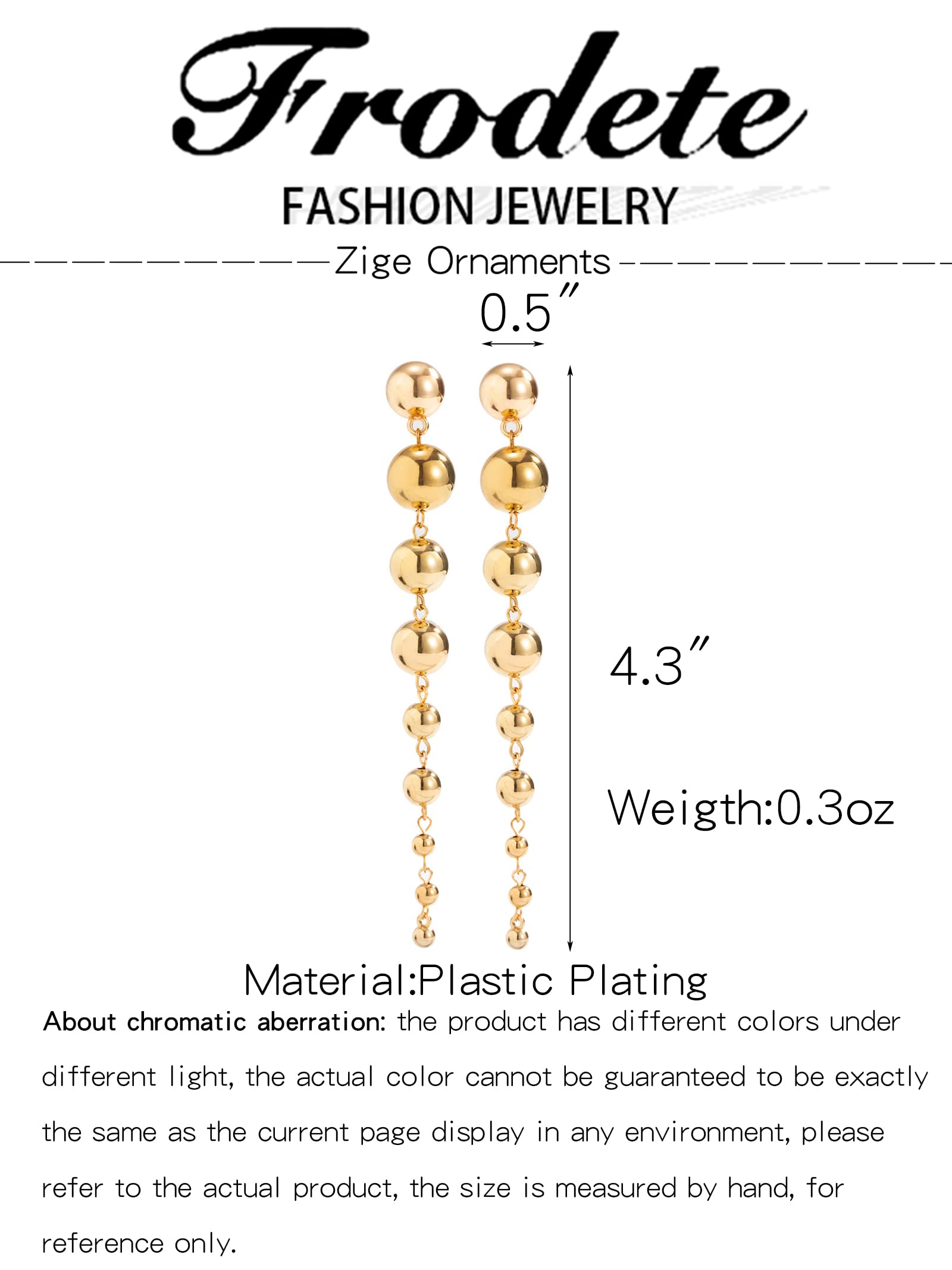 Gold Ball Dangle Earrings Link Round Ball Drop Earring for Women Statement Long Chain Ball Earrings Jewelry (Gold)