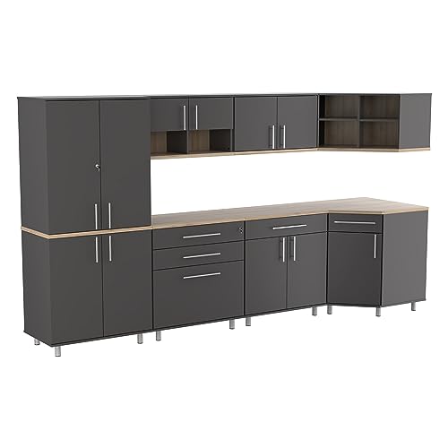 Inval Garage Storage System, Kratos 7-Pc Set with Corner Unit, Dark Gray and Maple
