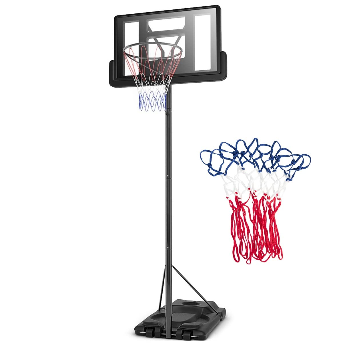GYMAX Portable Basketball Hoop, 8.5-10ft Height Adjustable Basketball Stand System with 39" Broad Backboard, Spare Net & Transportation Wheels, Indoor/Outdoor Basketball Goal for Kids Youth Family