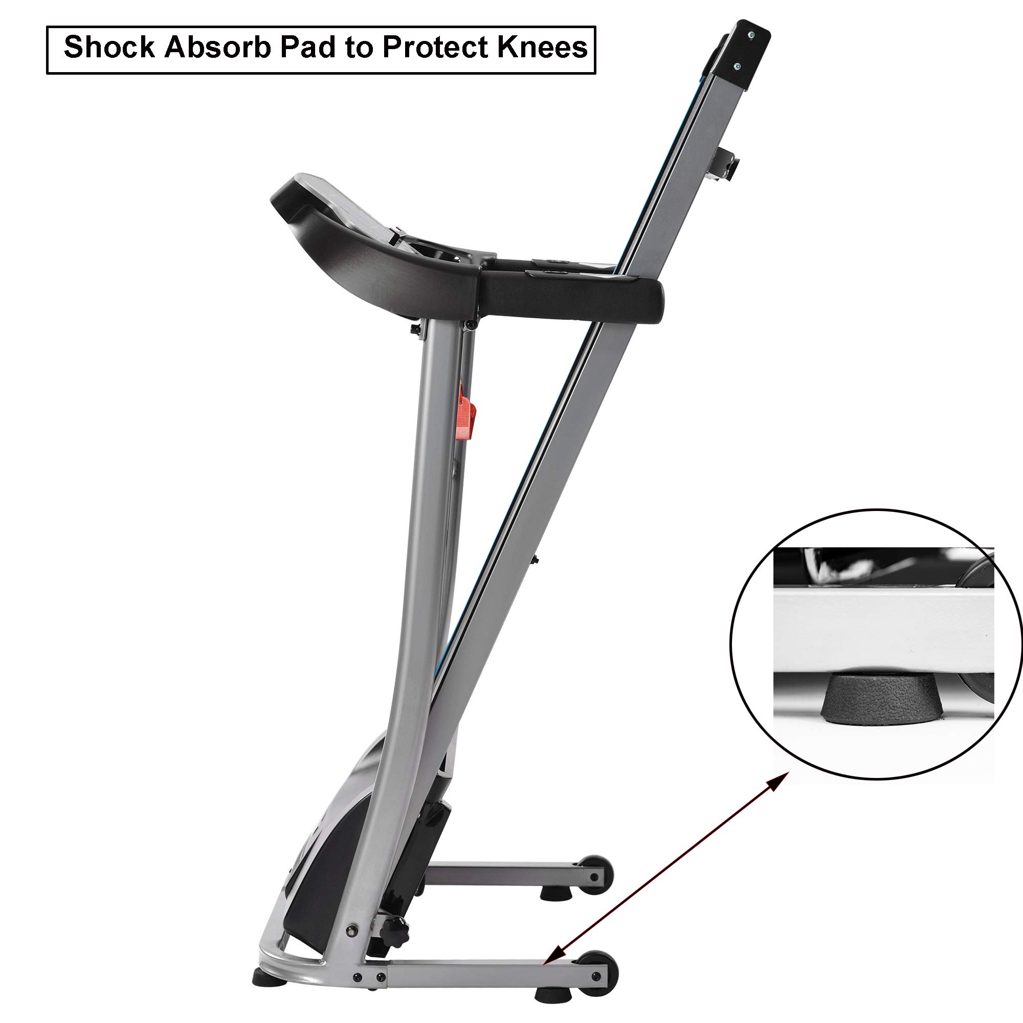 Home Folding Treadmill Running Machine,JULYFOX 1.5HP Motorized Electric Treadmill Walking Jogging Home Exercise Machine W/Safety Key Heart Rate Monitor Cup Holder Quiet-Silver