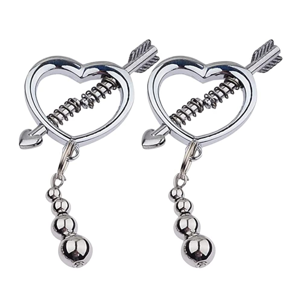 LANWAN Nipple Clamps with Pendant Metal Nipple Clips Barbell Non-Piercing Body Jewelry (Style 2)