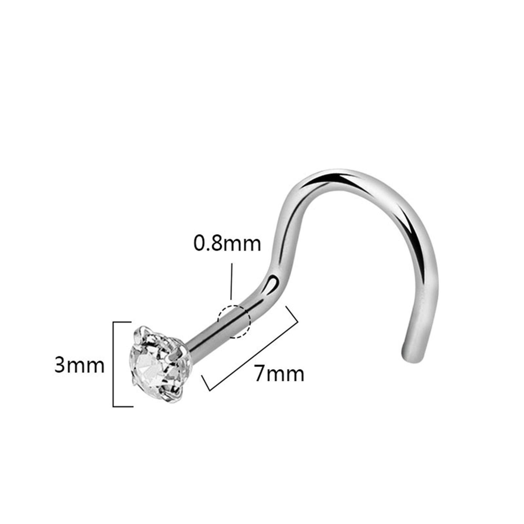 Journey Studio Nose Screw Studs Rings Set Simulated Crystal Cubic Zirconia Piercing Twist Screw Nose Ring for Women, Silver