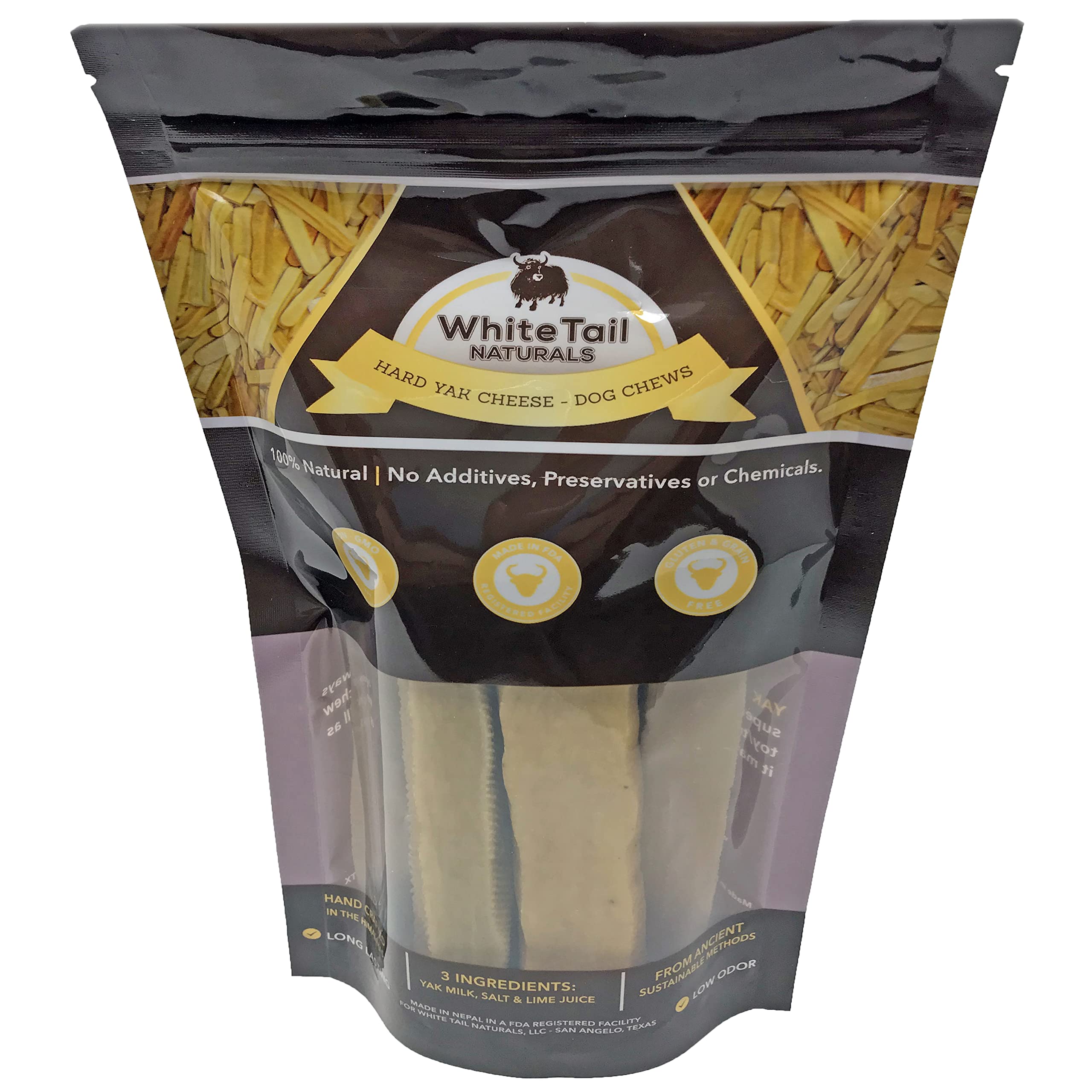 WhiteTail Naturals - Yak Cheese Dog Chews - Long Lasting Tough Dog Bones for Aggressive Chewers & Teething Puppies - All Natural Himalayan Dental Milk Chew Bone (6, Medium)