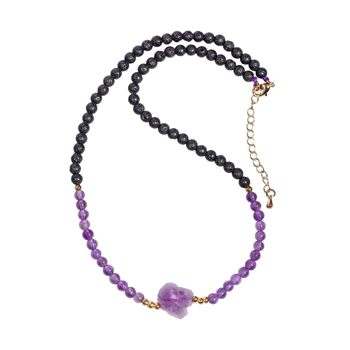 JEWME Hand Beaded Natural Crystal Rough Volcanic Stone Amethyst Necklaces Essential Oils Diffuser Stone Reiki Energy Balance Unisex
