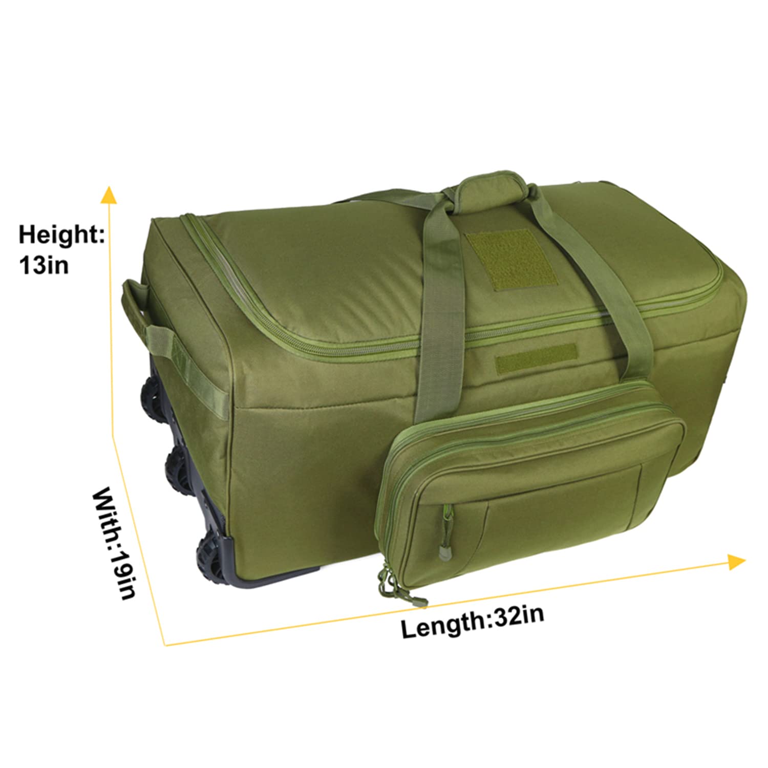 Greencity Duffel Bag Wheels Rolling Deployment Wheeled Military Suitcase Heavy-Duty Extra large deployment bag Capacity 32 Inch,Green