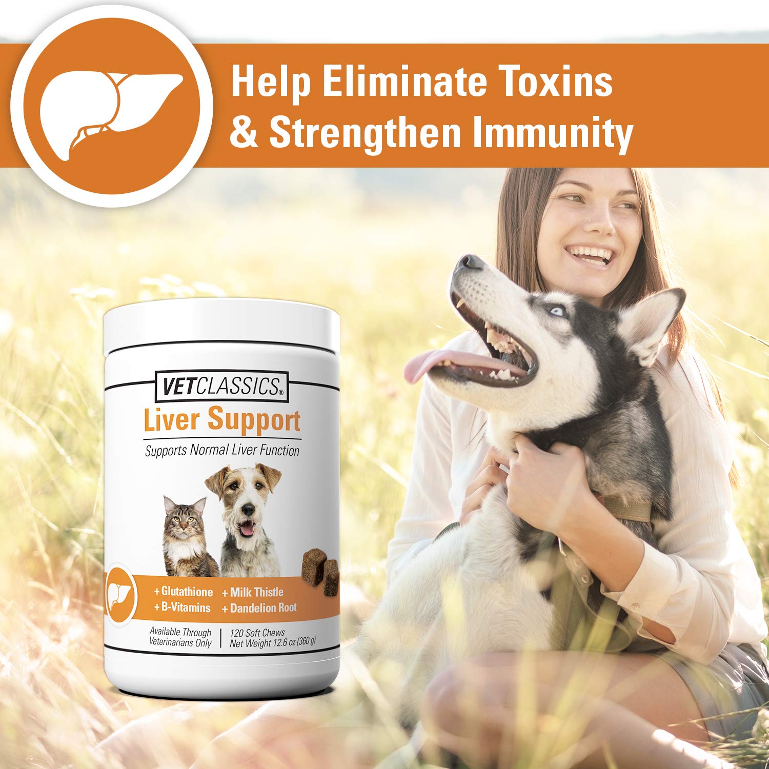 Vet Classics Liver Support Pet Health Supplement for Dogs, Cats β Liver Functions β B-Vitamins, Glutathione, Milk Thistle β Soft Tablets, Chews β 120 Soft Chews