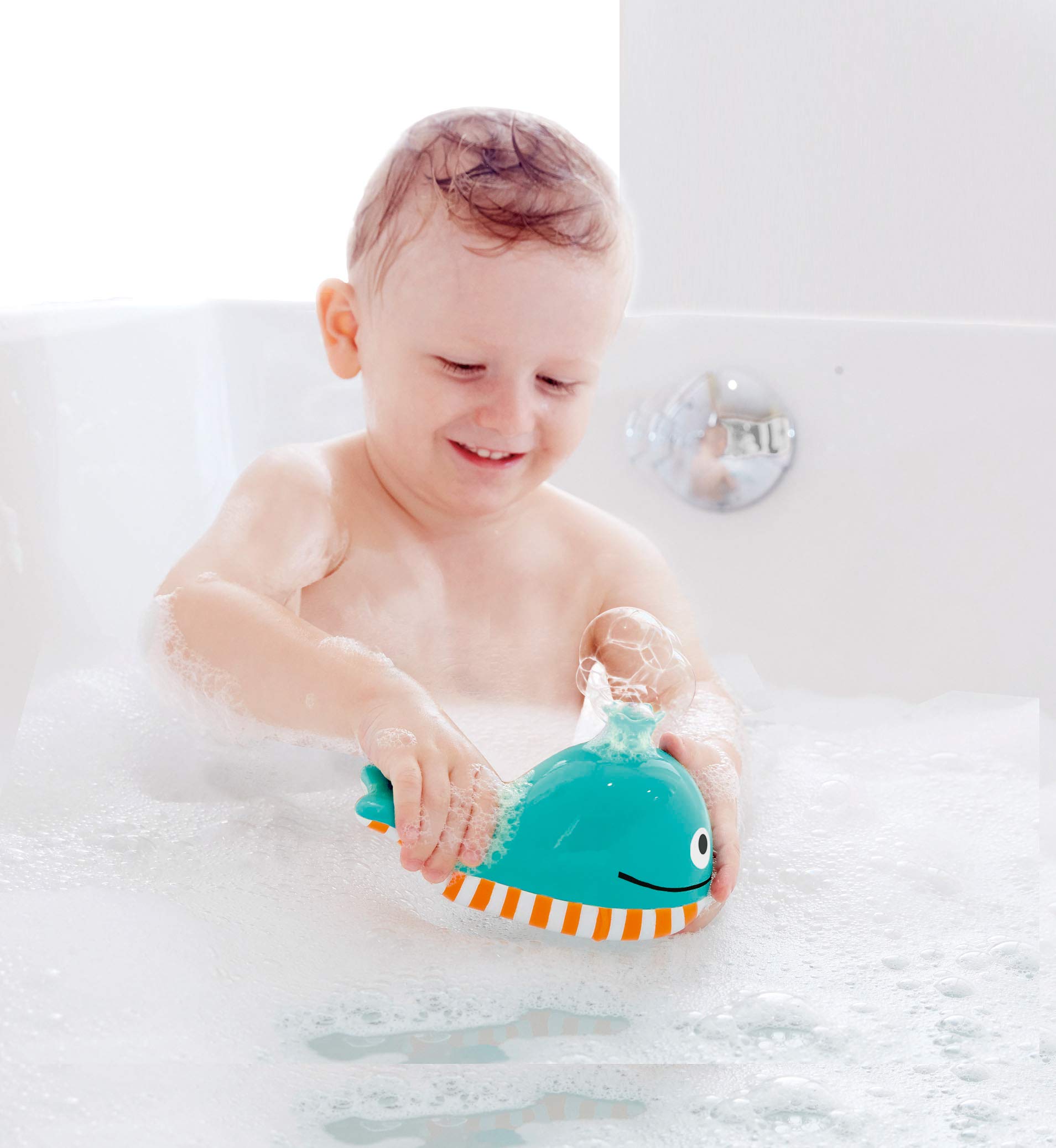 Hape Bubble Blowing Whale | Baby Squirt Toy for Bath Time Play, Blue, L: 5.7, W: 3.5, H: 3.5 inch