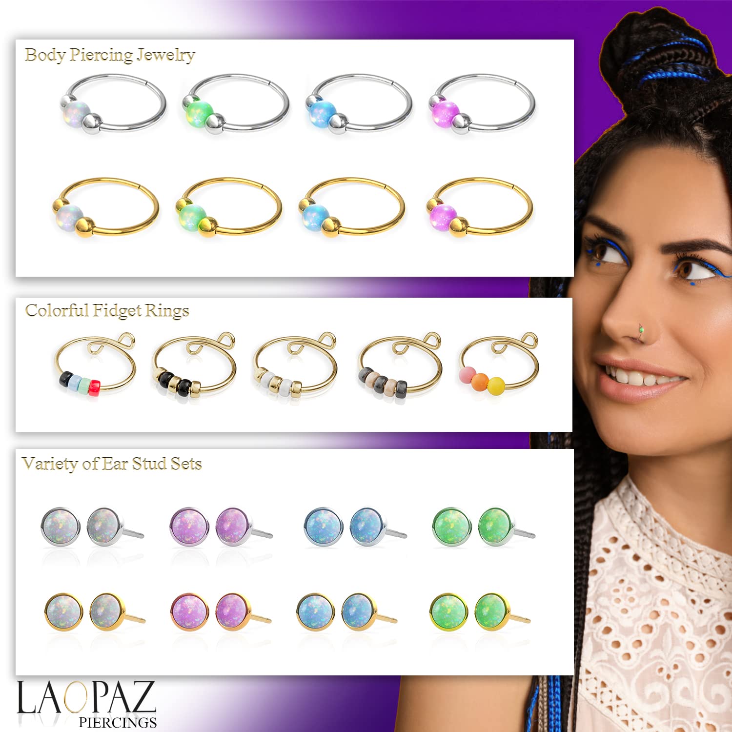 Gold Filled Nose Ring With Blue Opal - 20 Gauge Nose Hoop Jewelry - Seamless Nose Hoop Piercing 8mm Diameter